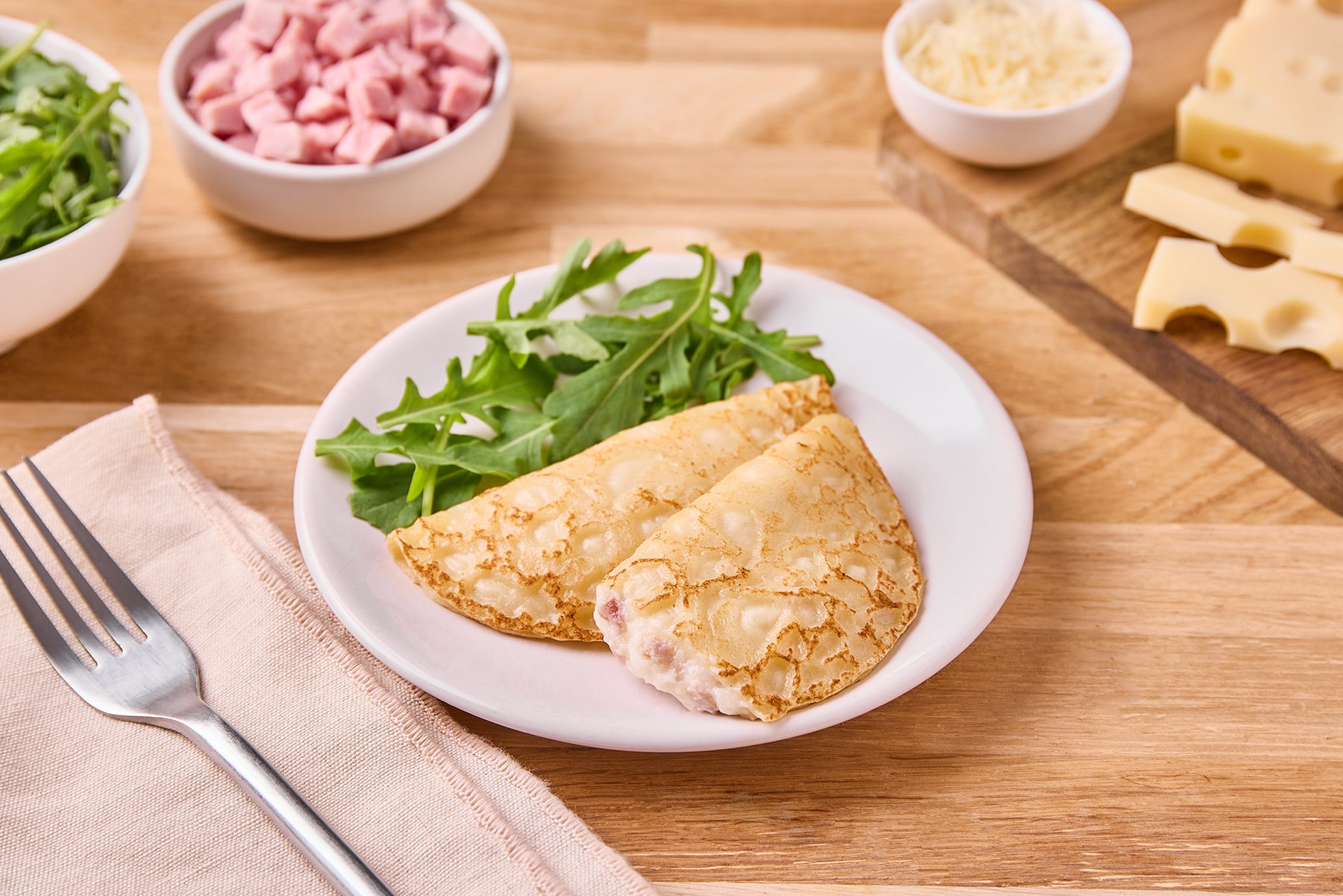 CRÊPE JAMBON, EMMENTAL ET LARDONS FUMÉS 50G - Marie Restauration